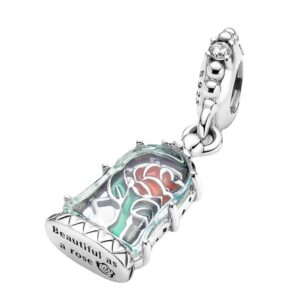 Ouroyea Enchanted Rose Dangle Charm 925 Sterling Silver Pendant,Jewelry Beads Gifts for Women Bracelet&Necklace