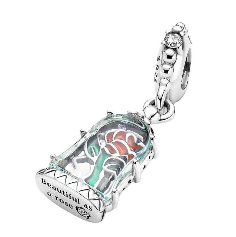 Ouroyea Enchanted Rose Dangle Charm 925 Sterling Silver Pendant,Jewelry Beads Gifts for Women Bracelet&Necklace