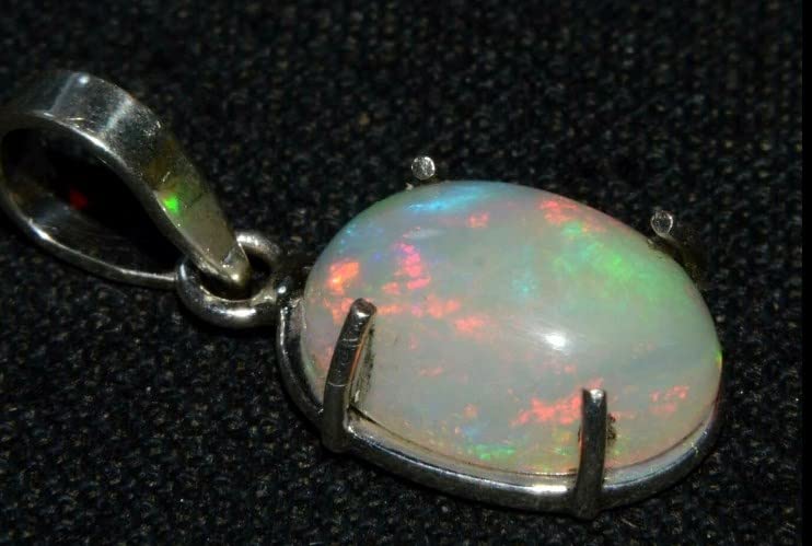 925 Sterling Silver Natural Oval Ethiopian Fire Opal Pendant October Birthday Gift Multi Color 17 inch