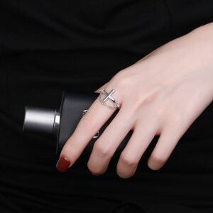 Women's S925 Sterling Silver Ring Complex Fashion Cross Stitching Chain Index Finger Ring Open Adjustable Ring