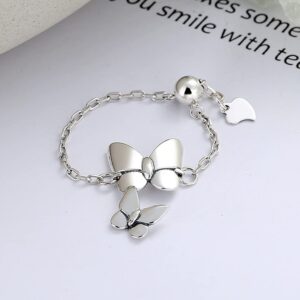 S925 Sterling Silver Women's Temperament Lady Butterfly Chain Stitching Light Luxury Adjustable Ring