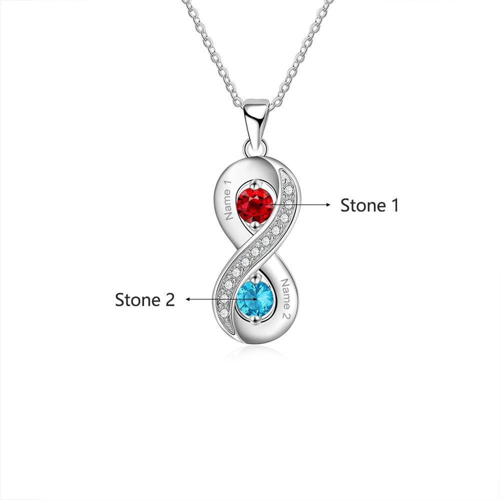 CTIEIP Sterling Silver 1/7 cttw Diamonds and Crystal Birthstones Infinity Necklace for Women(G-H Color, I2-I3 Clarity)