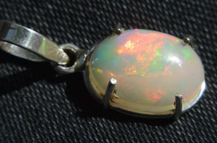 925 Sterling Silver Natural Oval Ethiopian Fire Opal Pendant October Birthday Gift Multi Color 17 inch