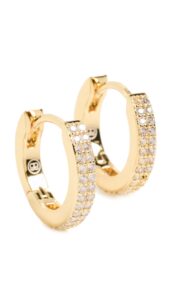 gorjana women's wilder shimmer bar huggies, 18k gold plated, white cubic zirconia hoop earrings w/hinge closure