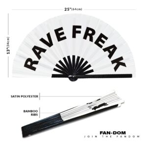 Rave Freak hand fan foldable bamboo circuit hand fan funny gag slang words expressions statement gifts Festival accessories Rave handheld Circuit event fan Clack fans (White)