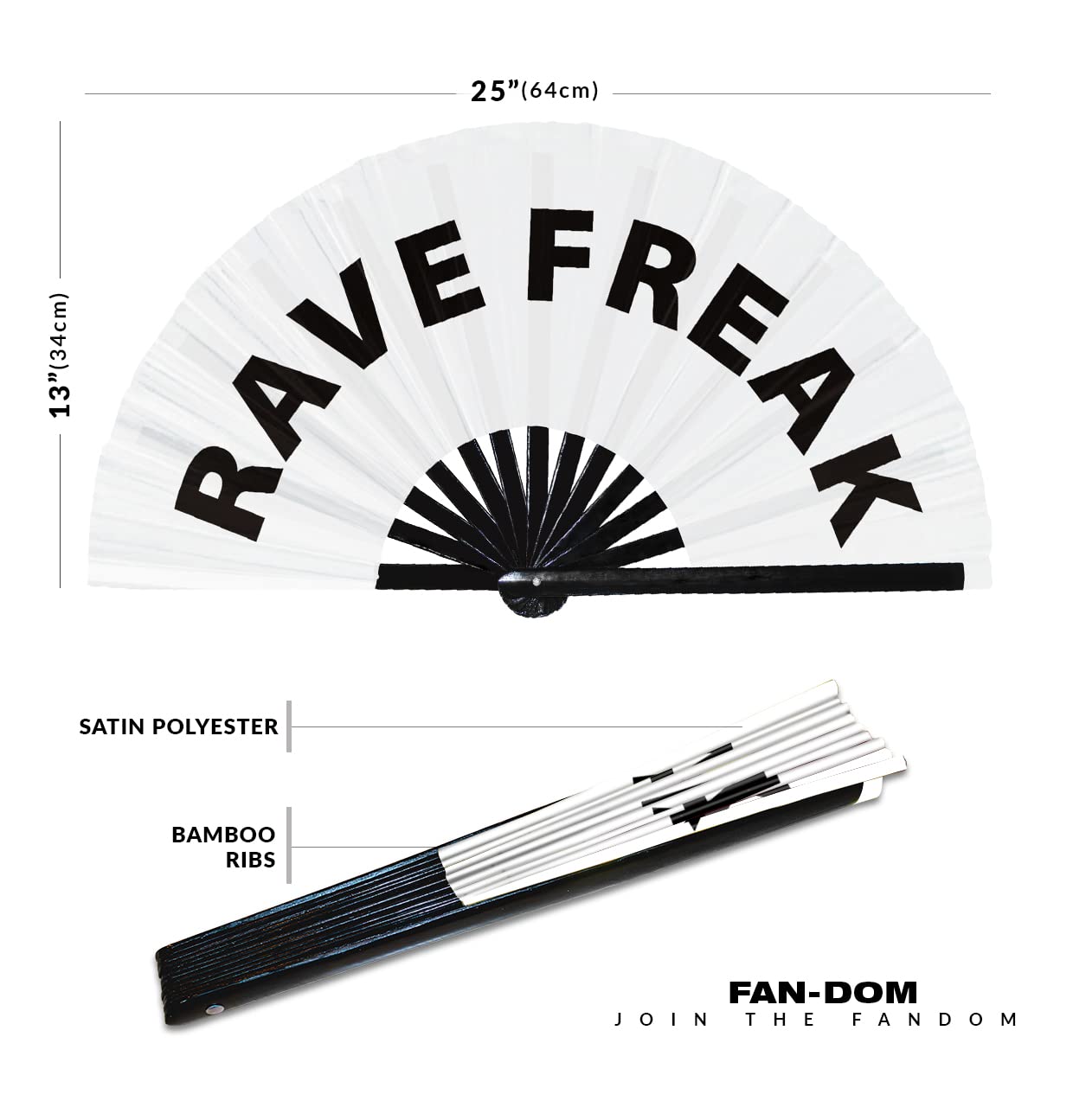 Rave Freak hand fan foldable bamboo circuit hand fan funny gag slang words expressions statement gifts Festival accessories Rave handheld Circuit event fan Clack fans (White)