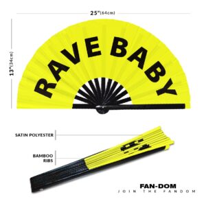 Rave Baby hand fan foldable bamboo circuit hand fan funny gag slang words expressions statement gifts Festival accessories Rave handheld Circuit event fan Clack fans (Yellow)