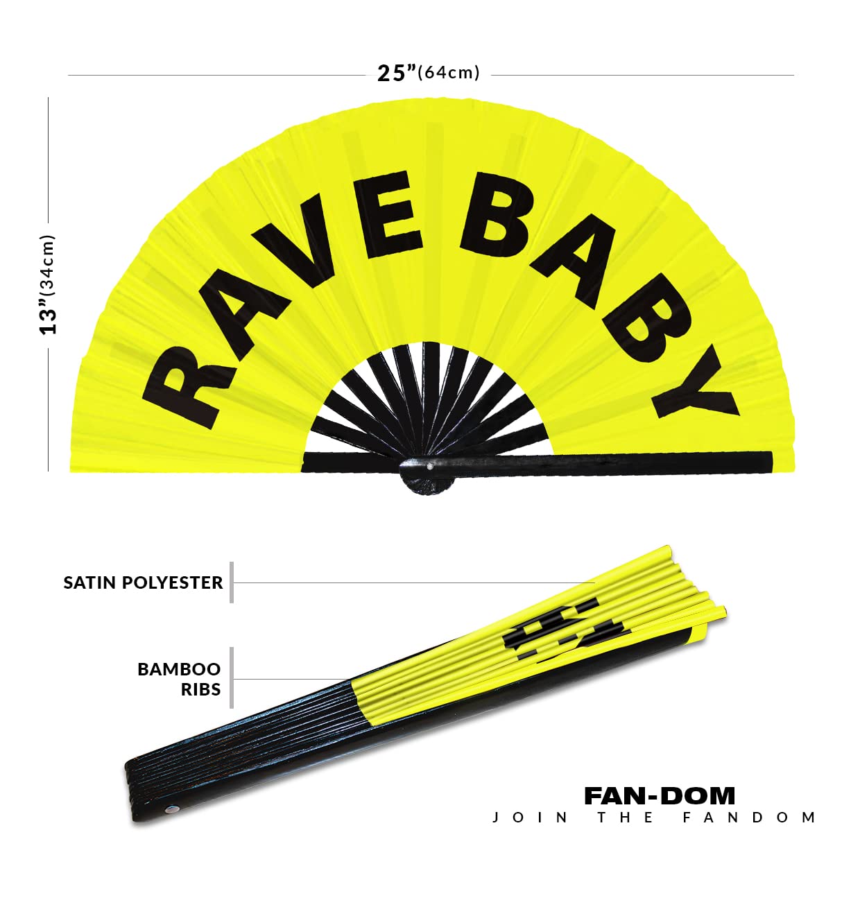 Rave Baby hand fan foldable bamboo circuit hand fan funny gag slang words expressions statement gifts Festival accessories Rave handheld Circuit event fan Clack fans (Yellow)