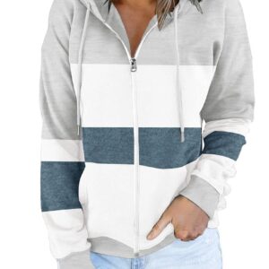 ETCYY Women's Causal Hoodies Zip Up Jackets Long Sleeve Oversized Tie-Dyed Sweatshirt Pullover with Pockets(XL.Color Gray)