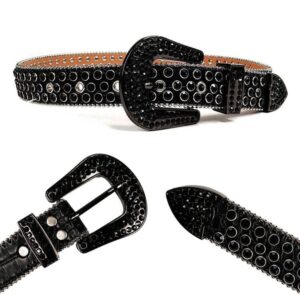 Studded Rhinestone Belts Men Women Fashionable Sparkly Diamond Belt Shiny Crystals Inlaid Design Leather Diamond Belt, Shiny Belts Rhinestone Black Gold Silver Belt for Wedding Party Gifts