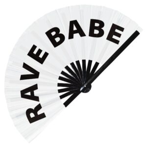 rave babe hand fan foldable bamboo circuit hand fan funny gag slang words expressions statement gifts festival accessories rave handheld circuit event fan clack fans (white)