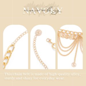 Navoky Tassel Detail Chains Belt Layered Gold Coin Pendant Waist Chain Dress Jewelry Accessories for Women