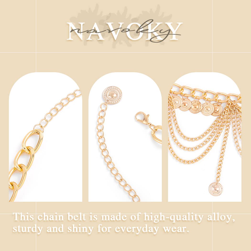 Navoky Tassel Detail Chains Belt Layered Gold Coin Pendant Waist Chain Dress Jewelry Accessories for Women