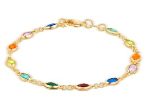 barzel 18k gold plated multicolor crystal bracelet in 7.5 inches - made in brazil