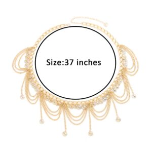 Navoky Tassel Detail Chains Belt Layered Gold Coin Pendant Waist Chain Dress Jewelry Accessories for Women