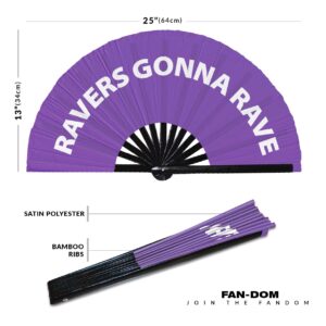 Ravers Gonna Rave hand fan foldable bamboo circuit hand fan funny gag slang words expressions statement gifts Festival accessories Rave handheld Circuit event fan Clack fans (Purple)