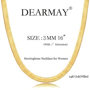 DEARMAY 14K Gold Necklace for Women Dainty Gold Choker Herringbone Necklaces for Women Simple Minimalist Thin Snake Chain Necklace Gold Jewelry for Women Teen Gifts