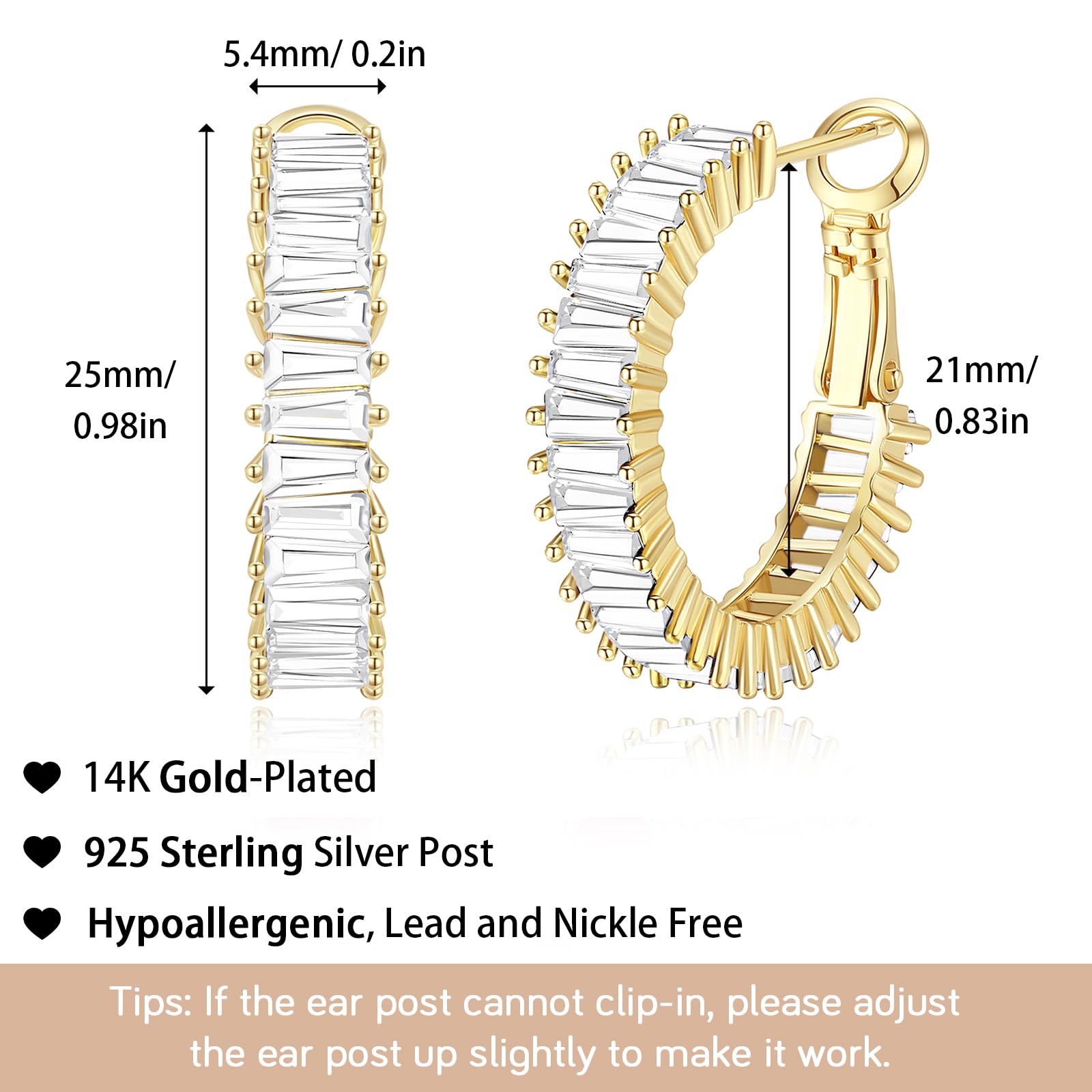 GLOQUAT CZ Gold Hoop Earrings 14K Gold Plated Hoop Earrings for Women Vintage Cubic Zirconia Hoop Earrings Fashion Round Circle Hoops Earrings for Women