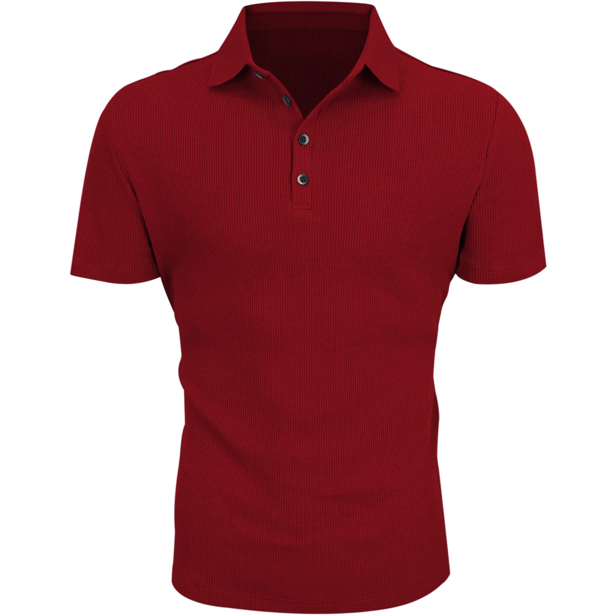 Gnvviwl Mens Waffle Knit Polo Shirts Short Sleeve Slim Fit Golf Casual Tee Shirts Red