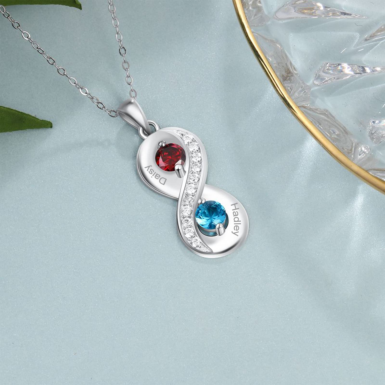 CTIEIP Sterling Silver 1/7 cttw Diamonds and Crystal Birthstones Infinity Necklace for Women(G-H Color, I2-I3 Clarity)