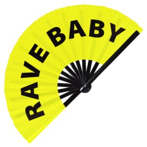 rave baby hand fan foldable bamboo circuit hand fan funny gag slang words expressions statement gifts festival accessories rave handheld circuit event fan clack fans (yellow)