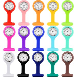 15 pcs silicone nurses watch lapel clip on watches stethoscope nurse pocket for men nursing fob with second hand doctor students graduation gifts office travelling hiking, 15 colors