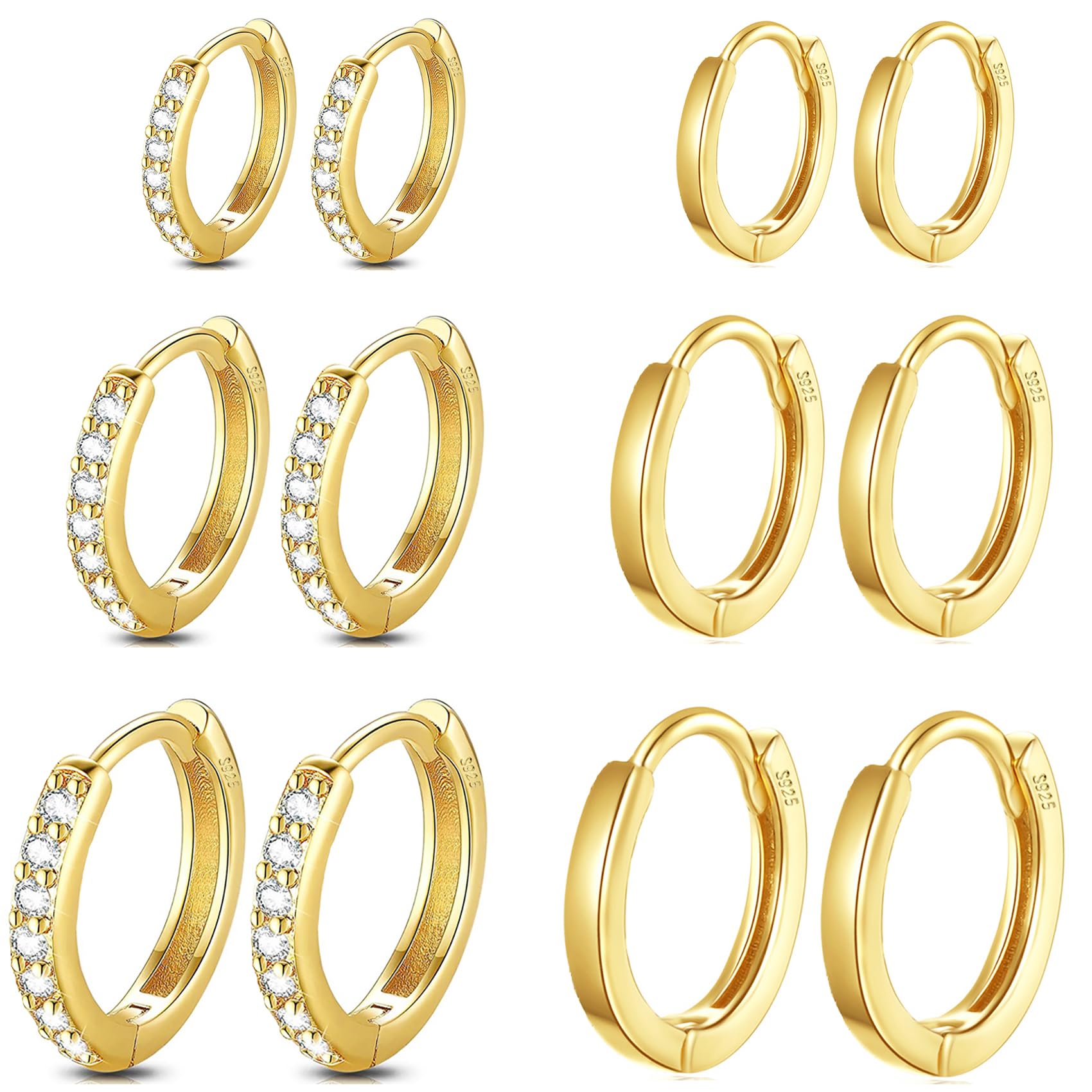 Cocadant Small Gold Hoop Earrings for Women,14K Real Gold Plated Huggie Hoop Earrings Hypoallergenic Tiny Cartilage Earring Sets for Multiple Piercing 8mm 10mm 12mm