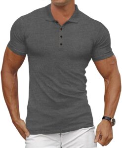 gnvviwl mens waffle knit polo shirts short sleeve slim fit golf casual tee shirts grey