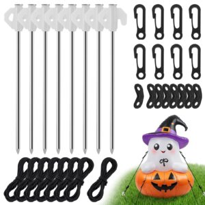 8 sets metal inflatables stakes- heavy duty inflatable stakes and tethers, yard ground blow up stake pegs for halloween christmas outdoor inflatable decoration tie downs