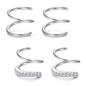 funrun jewelry 2pairs 925 sterling silver twist wrap spiral earrings for women double hoop climber cuff earrings hypoallergenic tiny cz cartilage twist piercing earrings