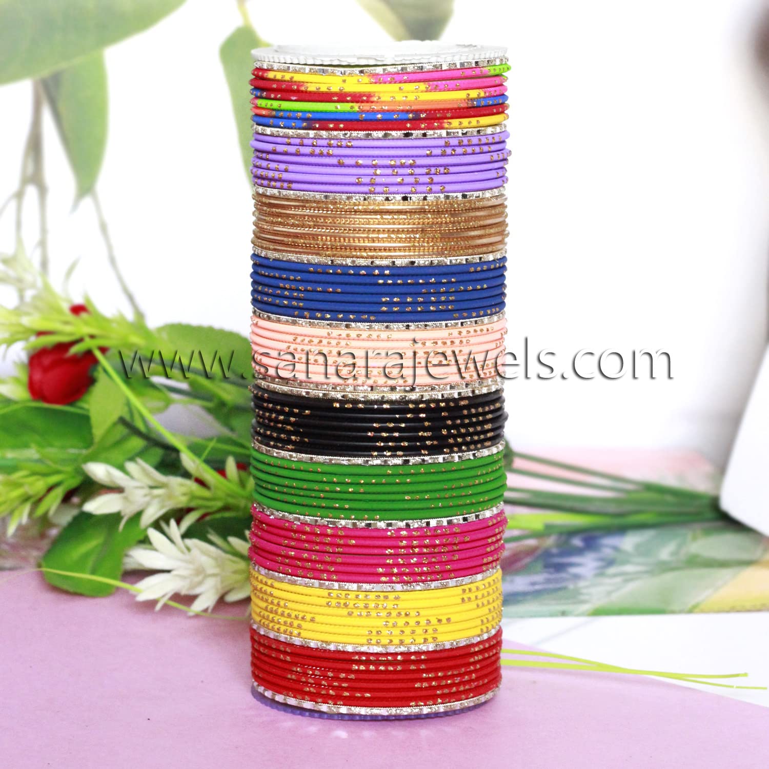 SANARA Indian Bollywood Style Fashion Bangles Set of 72 pcs Multi Color Plain Churi Bangles for Women & Girl's Wedding Wear Bangles Bracelet Jewelry (Big, 2.8)