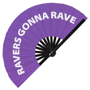 ravers gonna rave hand fan foldable bamboo circuit hand fan funny gag slang words expressions statement gifts festival accessories rave handheld circuit event fan clack fans (purple)