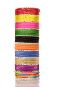 sanara indian bollywood style fashion bangles set of 72 pcs multi color plain churi bangles for women & girl's wedding wear bangles bracelet jewelry (big, 2.8)