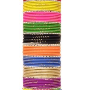 SANARA Indian Bollywood Style Fashion Bangles Set of 72 pcs Multi Color Plain Churi Bangles for Women & Girl's Wedding Wear Bangles Bracelet Jewelry (Big, 2.8)