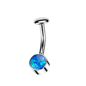 dynamique implant grade titanium threadless 5mm convex disc floating belly ring with bezel set round opal (sold per piece)