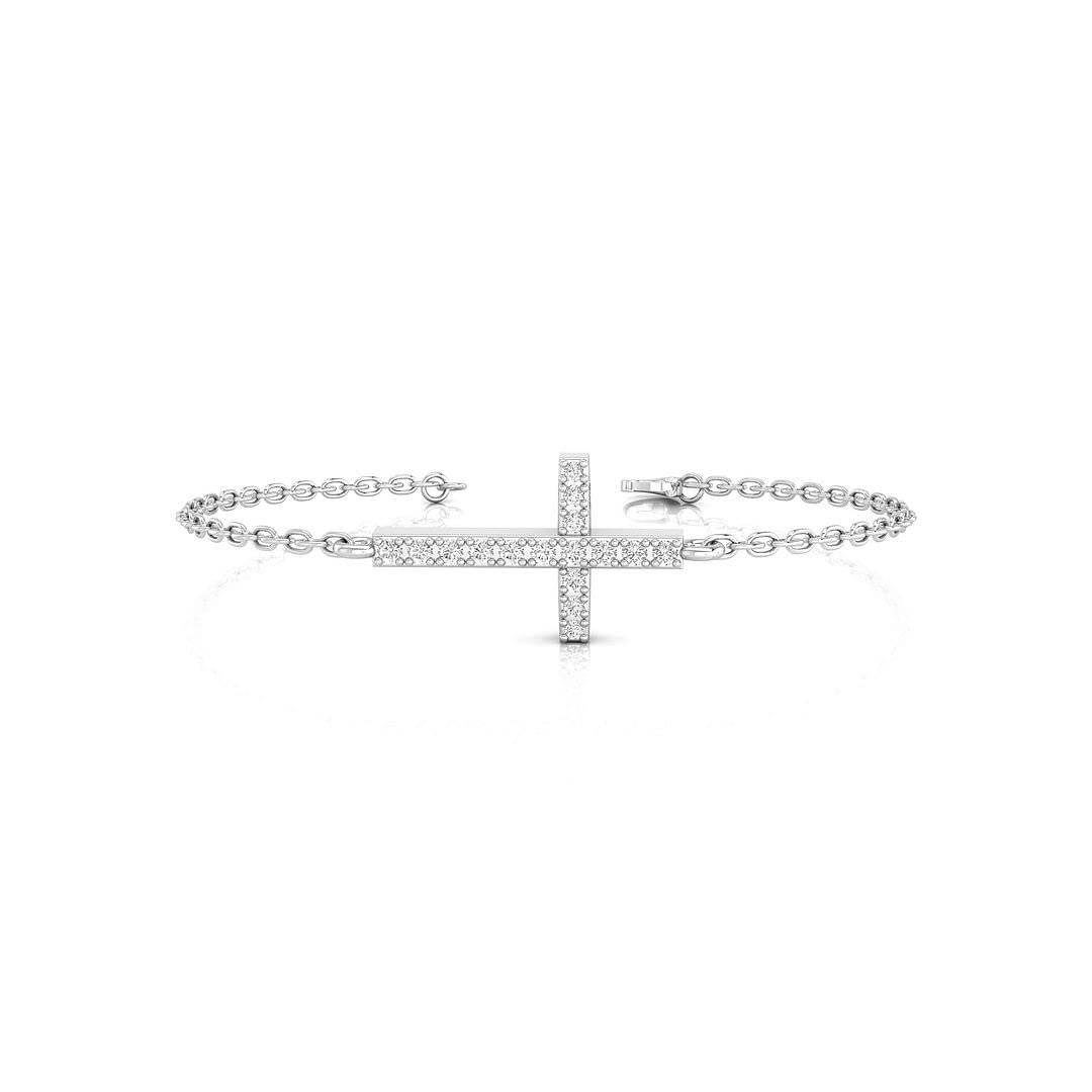 Cristian Cross Round Cubic Zirconia Dainty Bracelet For Women In 925 Sterling Silver (VVS, 1/5 CTW)