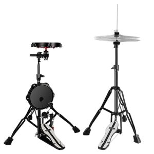 ranming practice drum pad stand kit silent drum pad set drum set practice kit with 1 bass drum pedal,hi-hat pedal,2 drum stand,14 inch silent cymbal,dumb drums for beginners adults (black)