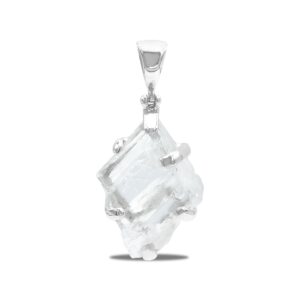 starborn petalite crystal raw stone pendant in fine sterling silver