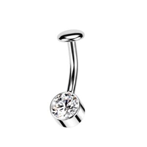 dynamique implant grade titanium threadless 5mm convex disc floating belly ring with bezel set round cz (sold per piece)