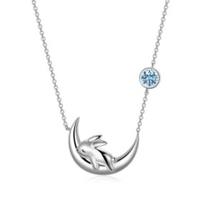 peimko sterling silver bunny on the moon necklace for women, simulated birthstone pendant necklaces, march birthday gift for women