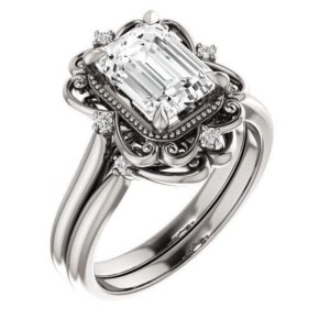 jeweleryn 4 ct emerald cut vvs1 colorless moissanite engagement ring set, wedding/bridal ring set, sterling silver vintage antique anniversary promise ring set gift for her (8)