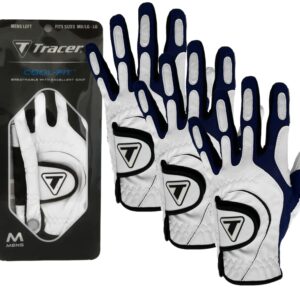 Tracer Golf Men's Golf Glove, 3-Pack - Cool fit, Comfort Stretch, Highly Durable Glove (XL-XXL (Plus), White/Black)