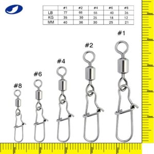 OCEAN CAT 60-150 Pcs American Swivel with Duo Lock Pin Snap Fishing Snaps Kit Hooked Cross Snaps Stainless Steel Sea Fishing Tackle Hook Lure Connector Fishing Swivel Size 1#2#4#6#8# (#6, 150 pcs)