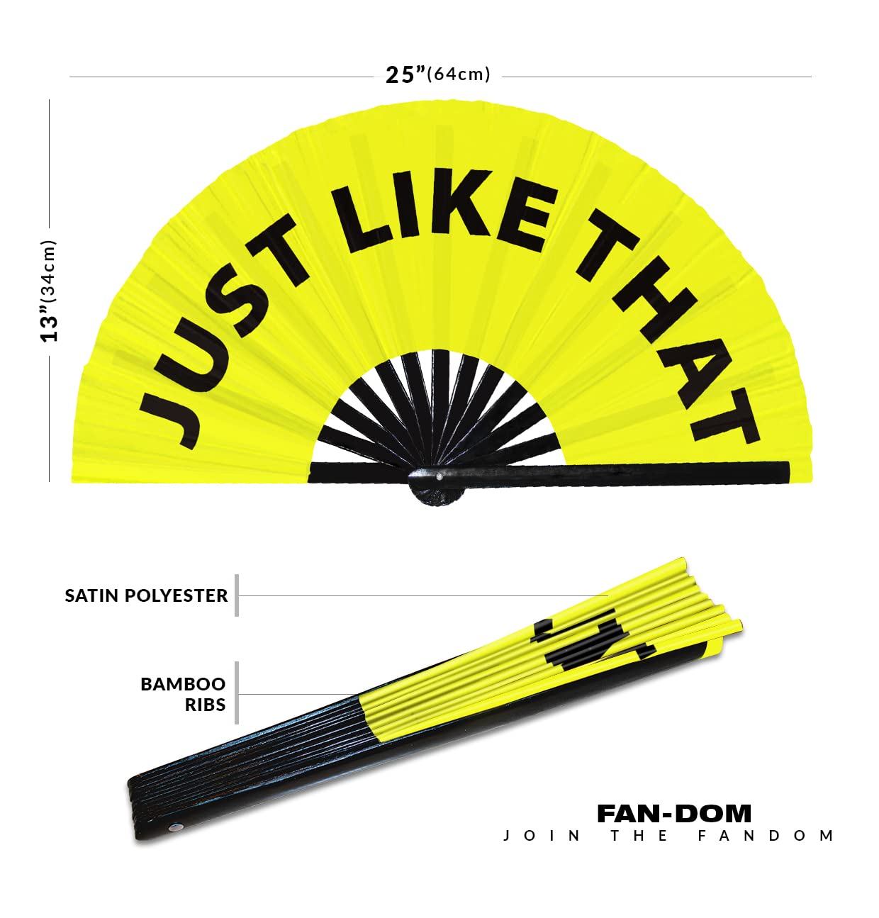 Just Like That hand fan foldable bamboo circuit hand fan funny gag slang words expressions statement gifts Festival accessories Rave handheld Circuit event fan Clack fans (Yellow)