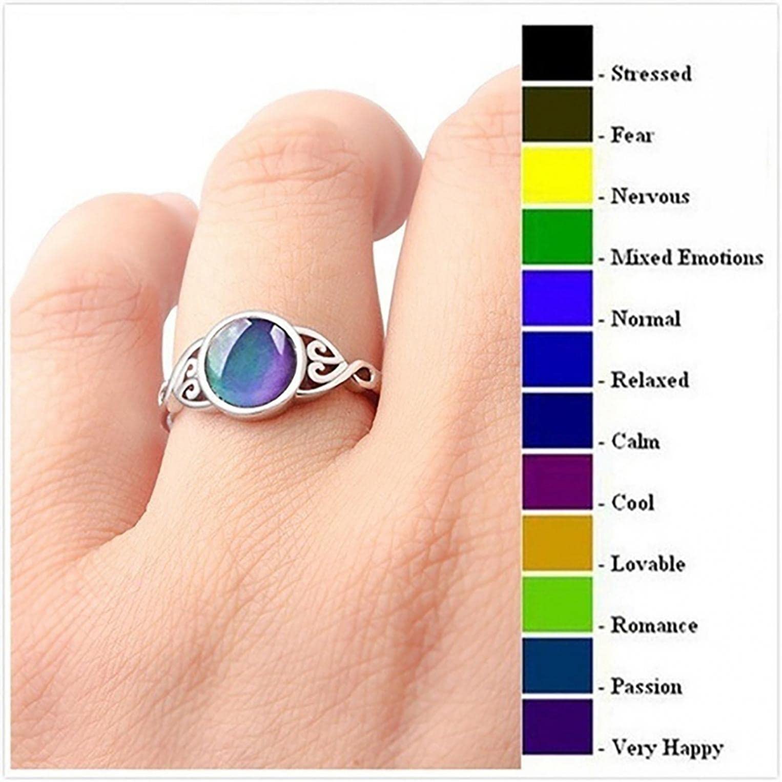 Fujiuia Mood Rings for Women Men Round Shape Emotion Temperature Color Changing Ring Jewelry Gift