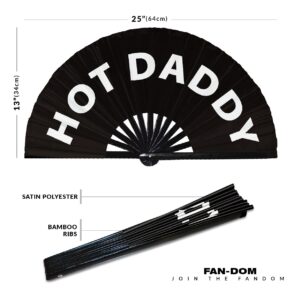 Hot Daddy hand fan foldable bamboo circuit hand fan funny gag slang words expressions statement gifts Festival accessories Rave handheld Circuit event fan Clack fans (Black)