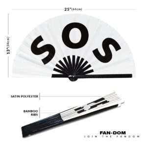 SOS hand fan foldable bamboo circuit hand fan funny gag slang words expressions statement gifts Festival accessories Rave handheld Circuit event fan Clack fans (White)