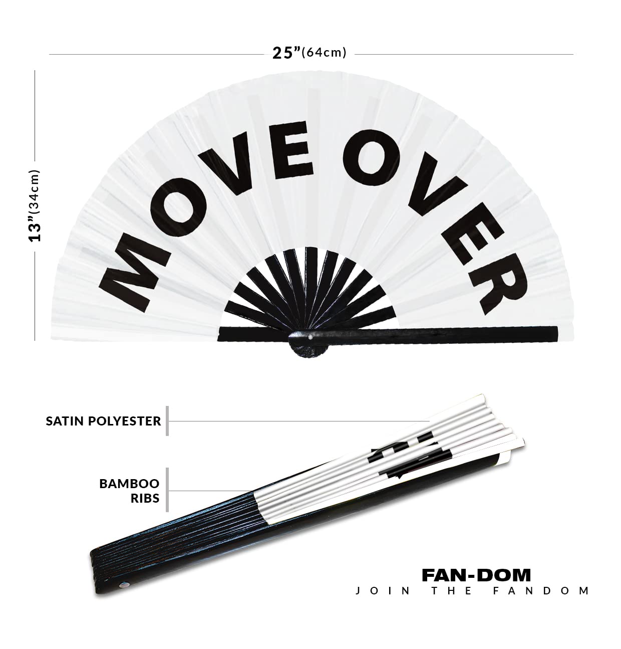 Move Over hand fan foldable bamboo circuit hand fan funny gag slang words expressions statement gifts Festival accessories Rave handheld Circuit event fan Clack fans (White)