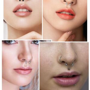 Ftovosyo 24Pcs 16G Surgical Steel Nose Septum Rings Piercing Jewelry Horseshoe Cartilage Helix Daith Earring Hoop Eyebrow Lip Hoop for Women Men 8mm 5/16 Inch Silver Black