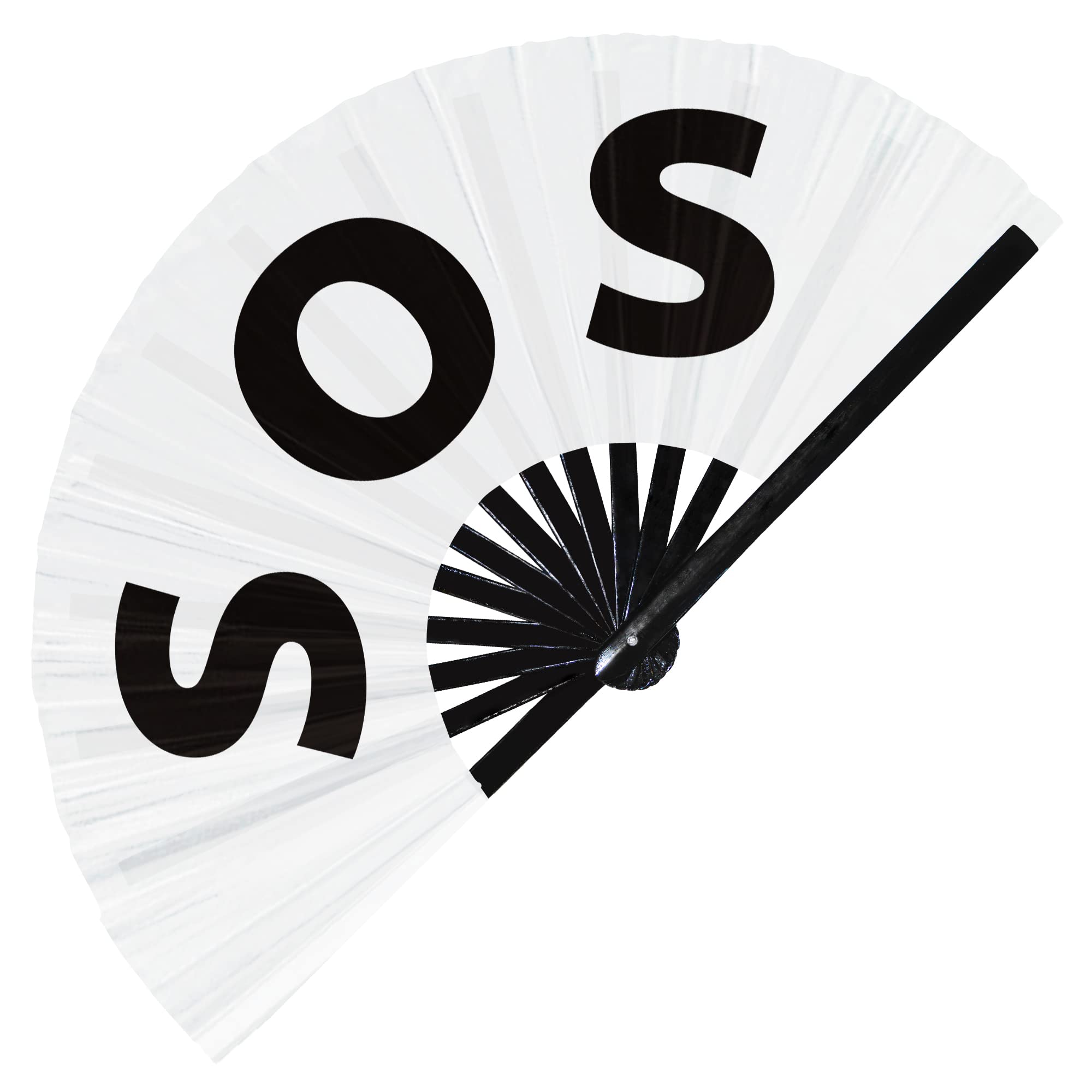 SOS hand fan foldable bamboo circuit hand fan funny gag slang words expressions statement gifts Festival accessories Rave handheld Circuit event fan Clack fans (White)